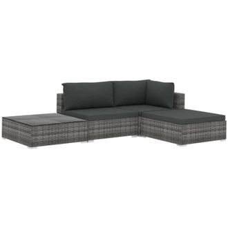 vidaXL Vidaxl - Salon de jardin 4 pcs avec coussins R&eacute;sine tress&eacute;e Gris