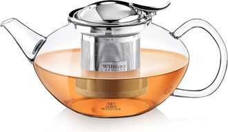Wilmax England Wilmax | Teekanne Glas mit Siebeinsatz | Teapot | 1550 ml | Glaskanne f&uuml;r Teeblumen | Teezubereiter f&uuml;r losen Tee | Kanne mit Edelstahl-Deckel | Sp&uuml;lm