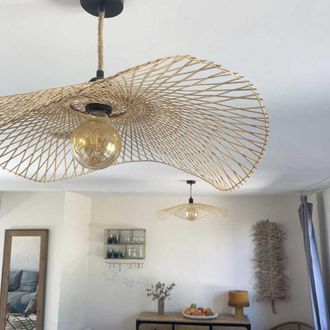 HOME MAISON Abat-Jour Libellule ondul&eacute; et a&eacute;rien en Bambou Naturel