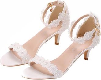 BESPORTBLE Sandales &agrave; Talons Hauts en Dentelle Blanche pour Femme Taille 38 Bride Fine Talons d&Eacute;t&eacute; &Eacute;l&eacute;gants pour Mariage et Soir&eacute;es Sandales Printemps Confortabl