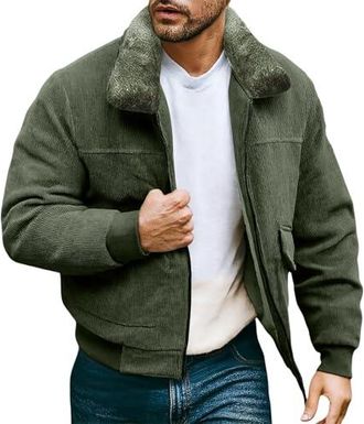 Generic Vestes en velours c&ocirc;tel&eacute; pour homme - Manteau court doubl&eacute; - Veste polaire &eacute;paisse - Doublure Sherpa - Veste dhiver coupe-vent - Col rabattu - Veste d