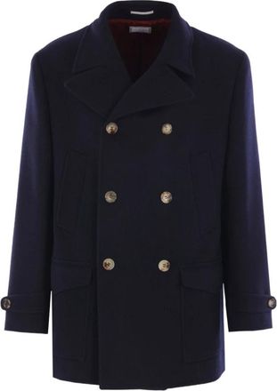 Brunello Cucinelli Homme, Manteaux, Bleu, Taille: L Veste en Laine Bleu Marine &agrave; Double Boutonnage