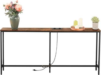 Furniture R FurnitureR Console 180 cm, avec station de recharge, table basse mince, bureau dentr&eacute;e industriel avec 2 ports USB, bureau &eacute;troit pour couloir