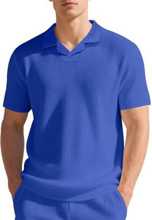Generic Polo l&eacute;ger et respirant pour homme, coupe classique, d&eacute;contract&eacute;, vintage, boutonn&eacute;e, confortable, extensible, t-shirts dext&eacute;rieur, bleu, XXL