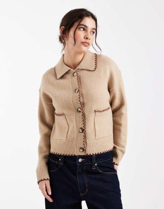 New Look Gilet avec col en point de feston - Marron-Brown