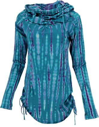 Guru Shop Longshirt, Minikleid mit Weiter Schalkapuze - Türkisblau/Batik, Damen, Baumwolle, Size:M
