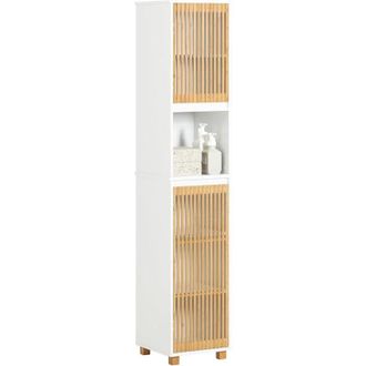 SoBuy Sobuy - BZR127-W Hochschrank Badezimmer Schrank Badschrank schmal Badregal Badezimmerschrank Badezimmermöbel Weiß-Natur bht ca. 33x165x33cm
