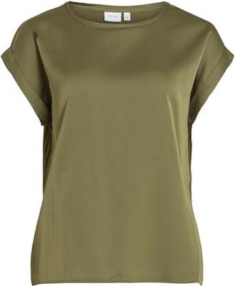 Vila Vila Viellette S/S Satin Top-Noos T-Shirt, Vert Pastel, 36 Femmes