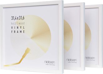 Nielsen Design Schallplatten Rahmen, 31,4 x 31,6 cm (3er Set), Holz, Reinweiß, Vinyl Rahmen zum Aufhängen im Hoch- & Querformat, bruchsicheres Kunstglas, Vinyl Holz