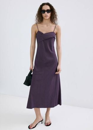 Mango Robe midi &agrave; encolure crois&eacute;e lilas - Femme - XS - MANGO