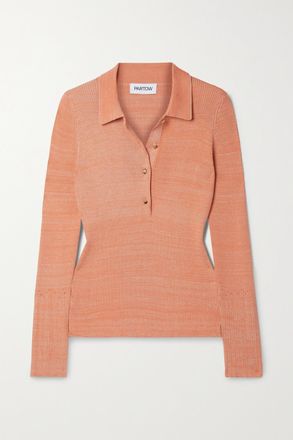 Nellie Partow Josie Pullover Aus Einer Gerippten Seiden-baumwollmischung Mit Polokragen - Orange
