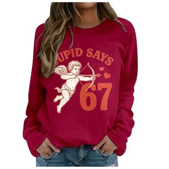 Generic 2026 Sweat-shirt &agrave; imprim&eacute; de lettres pour la Saint-Valentin, coupe ample, col rond, manches longues, confortable, usage quotidien, tissu tricot&eacute; doux