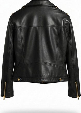 Versace Lederjacke Jeans Couture Leder Bikerjacke Damen XS Innenfutter mit auff&auml;lligem Baroque-Print in Multicolor