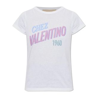 Valentino Garavani T-Shirt aus Baumwoll-Jersey mit Chez Valentino 1960 Print - - Tops - Damen - Wei&szlig; - S