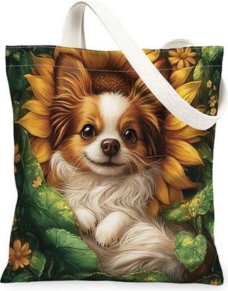 Generic Sac fourre-tout en toile pour le shopping, motif papillon printanier, 33 x 38,1 cm, sac d&eacute;picerie r&eacute;utilisable pour femme, motif floral, animal domest