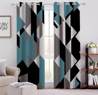 Generic Motif Géométrique Irrégulier Bleu-Gris Rideaux Occultant 140Lx240Hcm Abstraite Rideau Thermique Isolant Tenture Opaque à Oeillets Draperies Intérieurs