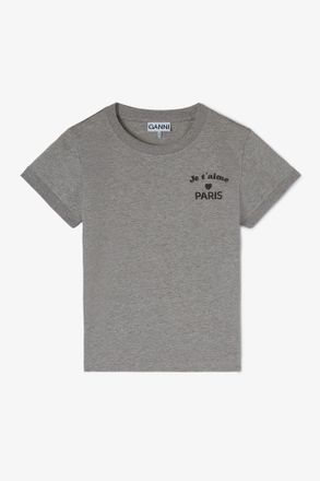 Ganni grau Graues Baby-Fit-T-Shirt mit Paris-GANNI-Club-Logo Bio-Baumwolle - Gr&ouml;&szlig;e XS