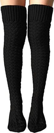 Generic Chaussettes Noel Fantaisie Femme Couluer Unie, Bas Bas Coton Dames Hautes Femmes Chaussettes Chaudes Les Filles Chaud Cuisse Sur Le Genou Longues Chau