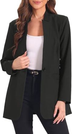 Allegra K Blazer Long Femmes avec 1 Bouton Veste de Bureau Manteau Professionnel &agrave; Col Revers &agrave; Manches Longues Costume daffaires Formelle Noir M
