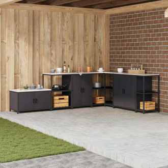vidaXL Vidaxl - Meuble de rangement de cuisine avec &eacute;tag&egrave;re Noir Acier