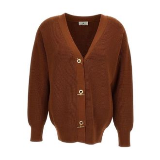 Elisabetta Franchi Mk01S66E2 Gerippter Strickcardigan - - Knitwear - Damen - Braun - S