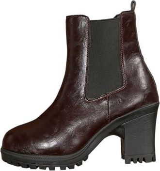 Generic Bottines &agrave; talons pour femme - &Eacute;l&eacute;gantes - Couleur unie - Talon bloc &eacute;pais - Fermeture &eacute;clair lat&eacute;rale - Style d&eacute;contract&eacute; et confortable - Pour lauto