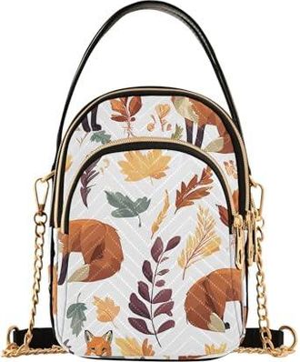Mnsruu Sac à bandoulière pour femme, motif renard, feuilles dautomne, sac à main, petit sac à bandoulière avec sangle réglable