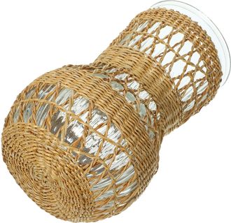 Angoily Rattan Blumenvase aus Stabilem Glas mit Dekorativem Geflecht f&uuml;r Trockenblumen und Langstielige Blumen Rustikale Deko f&uuml;r Balkon B&uuml;ro und Wohnr&auml;ume Vi