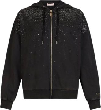 Liu Jo Femme, Sweatshirts et sweats &agrave; capuche, Noir, Taille: 36 FR SweaT-shirt &agrave; capuche avec pierres pr&eacute;cieuses