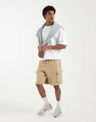 Nike Club - Short cargo en polaire - Beige-Blanc