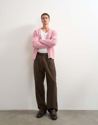 Topman pantalon large &agrave; rayures &agrave; plis, marron chocolat