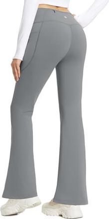 Baleaf Legging évasé doublé en polaire pour femme avec 4 poches - Pantalon de yoga thermique avec cordon de serrage - Taille haute - Legging bootcut, gris fo