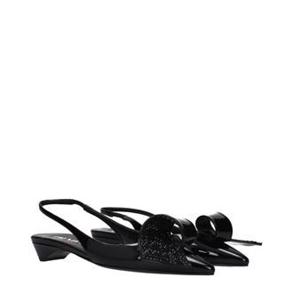Prada Womens Black Leather Flat Sandals