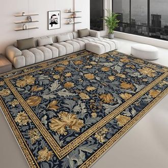 Generic Tapis Lavable &agrave; Poils Courts, Tapis Antid&eacute;rapant Doux Artistique &Eacute;l&eacute;gant Floral Feuille pour Salon Salle &agrave; Manger Chambre &agrave; Coucher et Bureau - D&eacute;cora