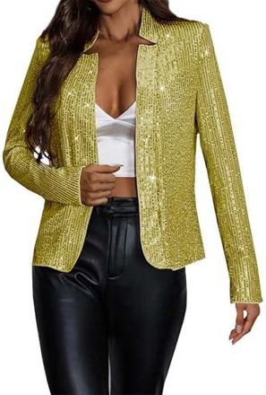 Generic Cardigan &agrave; paillettes pour femme, haut de f&ecirc;te pour femme, couleur unie, tunique brillante, cardigan d&eacute;contract&eacute; ouvert sur le devant, manteaux &agrave; col 