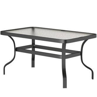 OUTSUNNY Table basse de jardin rectangulaire dim. 95 x 55 x 46 cm m&eacute;tal noir plateau verre tremp&eacute; textur&eacute;