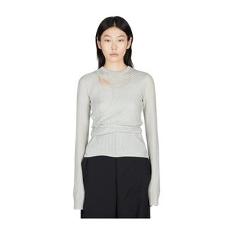 Ann Demeulemeester Femme, Tops, Gris, Taille: 38 FR Haut Drapé en Tricot de Coton