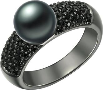 Valero Pearls Ring - Sterling Silber Perlen-Ring Zirkonia S&uuml;&szlig;wasser-Zuc - Gr. 50 - in Schwarz - f&uuml;r Damen