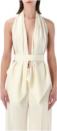Alberta Ferretti Femme, Tops, Beige, Taille: 38 FR Haut &agrave; Dos Nu Effet Foulard