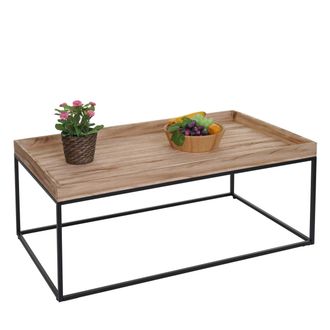 Mendler Couchtisch HWC-K71, Kaffeetisch Beistelltisch Tisch, Holz massiv Metall 46x110x60cm - naturfarben