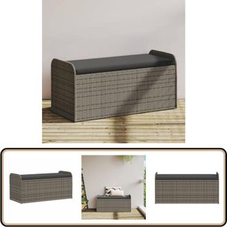 vidaXL Vidaxl - Sitzbank mit Stauraum & Kissen Grau 115x51x52 cm Poly Rattan - Gartenzubeh&ouml;r - Gartenbank - Outdoor M&ouml;bel - Polyethylen Furniture - Rattan