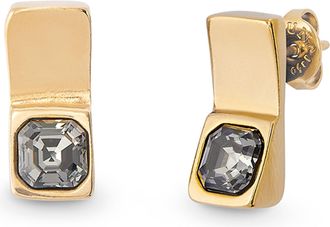 Uno De 50 18 Karat vergoldete Ohrringe mit rechteckigem facettiertem Kristall und schwarzem Kristall, Einheitsgr&ouml;&szlig;e, Gelbgold, Kein Edelstein