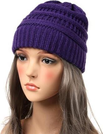 Generic Bonnet Femme Hiver Bonnet Femme Chapeau Femme Hiver Confortable Classique - Bonnet Tricot Uni &Eacute;pais et Doux Femme Hiver, Chaud et Polyvalent, Parfait 