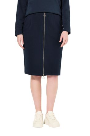 Ulla Popken Damen große Größen Übergrößen Plus Size Sweatrock, Zipper, Taschen, Biobaumwolle Marine 46+ 830045130-46+