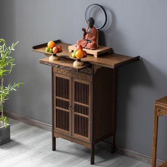 Generic Altartisch aus Bambus, Vintage-Schrein, Buddha-Nischen-Altarschrank, Opfertisch mit Stauraum und Schublade, chinesischer Meditationsschrank f&uuml;r Gebete