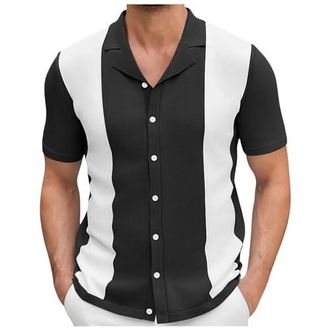 Generic Polo Homme Cardigan Pull Chemise Business Casual Chemise en Laine Haut Confortable, Noir, XXL