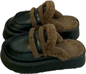 Generic YUJIEBB Chaussons Thi pour femme Automne Hiver Doublure en fourrure Bottes de neige Coton Pantoufles d&eacute;contract&eacute;es Sle chaud Confort, Noir, 39.5 EU