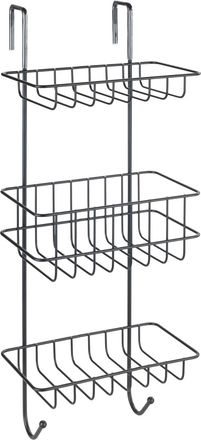 WENKO Duschregal Revigo, Badezimmerregal zum Einhängen an die Duschkabine mit drei viereckigen Ablagen in offenem Drahtkorb-Design, befestigen ohne Bohren, 