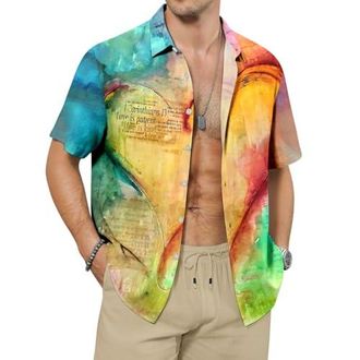 Generic Chemise de Saint-Valentin pour homme, imprim&eacute; coeur, chemise d&eacute;contract&eacute;e boutonn&eacute;e &agrave; manches courtes | pour les vacances de rendez-vous, Coeur r&eacute;tro 