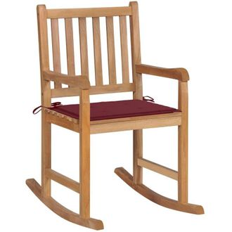 vidaXL Vidaxl - Schaukelstuhl mit Weinrotem Kissen Massivholz Teak